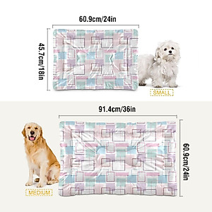 Coikll Pastel Square Pet Bed Pad Soft Dog Bed Mat with Anti-Slip Bottom, Machine Washable Crate Pad Mattress for Dog Sleeping- 24 * 18inches