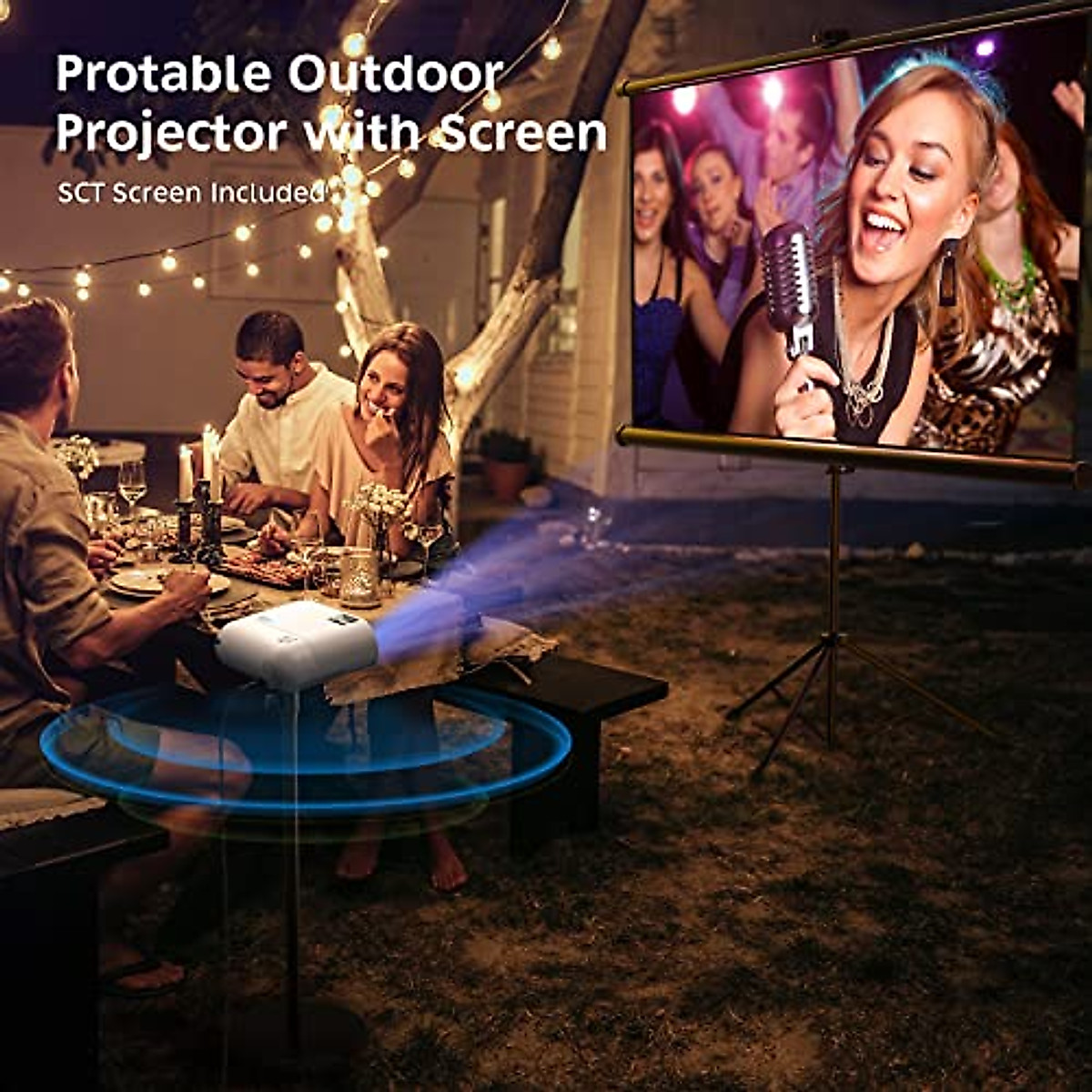 YABER Mini Projector with Screen, 1080P Full HD 8000L Outdoor Movie Projector, Portable WiFi Projector Compatible with TV Stick/iOS/Android/TV Stick/PC/PS5, for Home Theater & Outdoor Movies