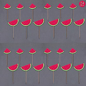 Gexolenu 24 Pcs Watermelon Cupcake Toppers Glitter Fruit Theme Summer Watermelon Cupcake Picks for Kid Baby Shower Party Decorations Boy Girl Birthday Cake Party Supplies