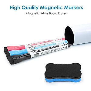 MaxGear Small Magnetic Dry Erase Board Sheet for Refrigerator, Fridge Whiteboard for Kitchen, 12"x8" White Board Organizer and Planner with Stain Resistant Technology, Include 1 Eraser, 3 Markers