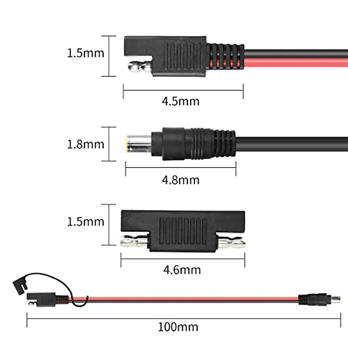 Solar Connector and to DC8mm Adapter Cable YACESJAO 1M 14 AWG SAE Plug to DC 8mm Male Cable for Solar Generator Automotive RV Solar Battery Panel