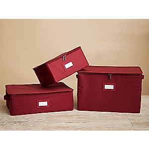 Platter Serveware Storage Box - Durable Polyester, Dual Zippers, Carrying Handles, ID Window, Kitchen Storage-Scarlett Red