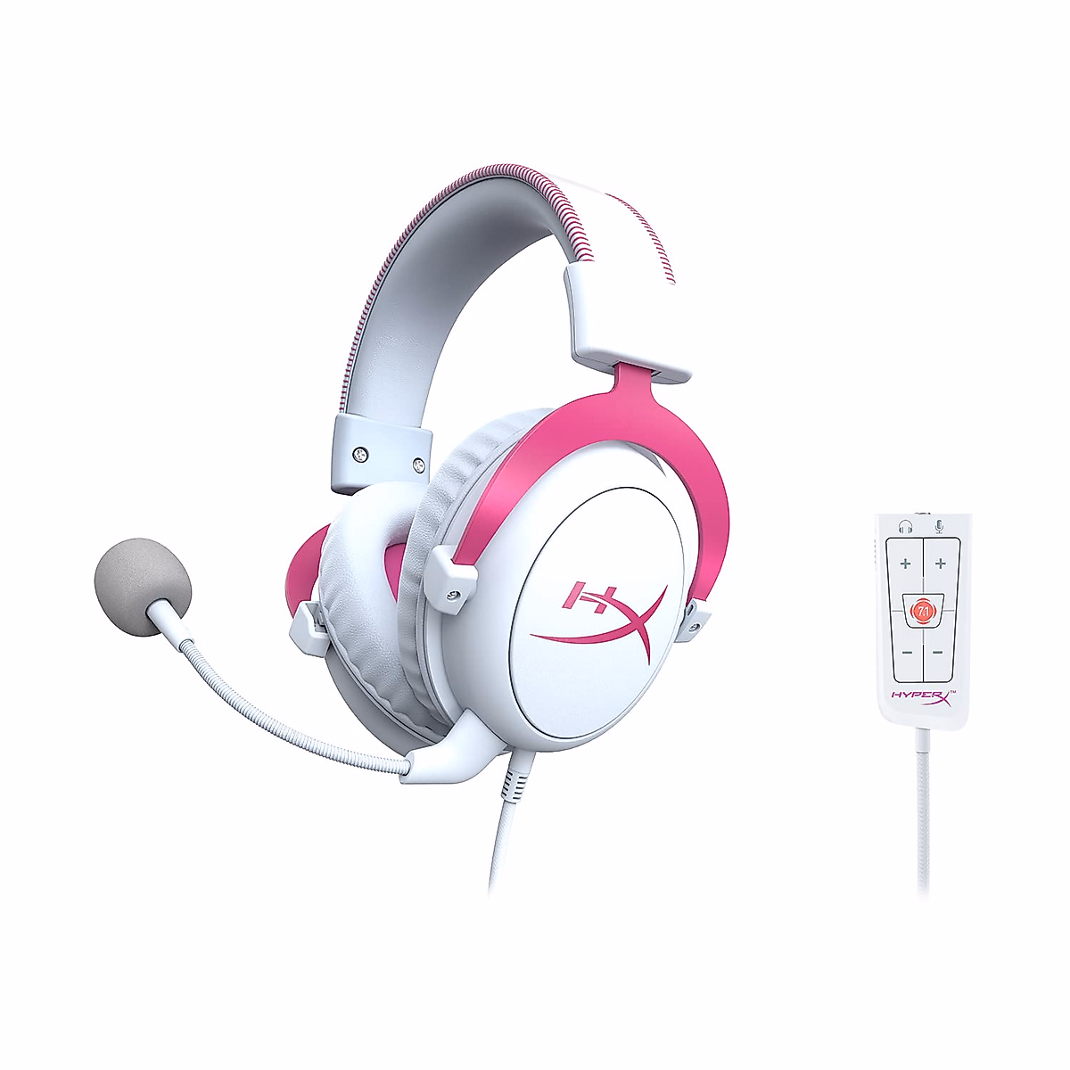 HyperX Cloud II - Gaming Headset, 7.1 Virtual Surround Sound – White/Pink & QuadCast S – RGB USB Condenser Microphone for PC, PS4, PS5 and Mac, Anti-Vibration Shock Mount, 4 Polar Patterns