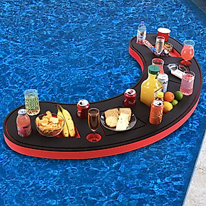 Polar Whale Giant Red and Black Floating Bar Table Tray Bartender Drink Holder for Pool or Beach Party Float Lounge Refreshment Durable UV Resistant Foam 15 Compartment with Cup Holders 5 Feet Long