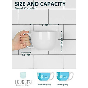 Teocera Porcelain Large Coffee Mugs Set, Jumbo Mugs, Soup Bowls with Handles, 24 Ounce for Coffee, Hot Cocoa, Cereal - Set of 4, White