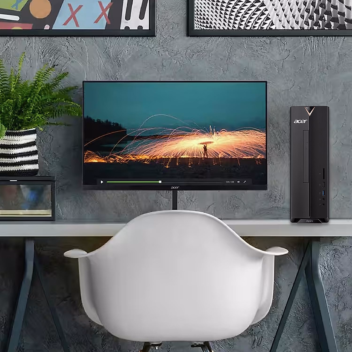 Acer Aspire Tower Desktop, Intel Celeron J4125 Processor, 8GB RAM, 256GB PCIe SSD, DVD, HDMI, VGA, Wi-Fi, Wired Keyboard & Mouse, Windows 11 Home, Black (D17W6)
