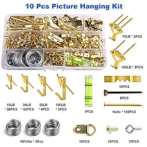 310 Pcs Picture Hanging Kit, Heavy Duty Picture Hangers for Drywall, Picture Hanging Hooks, Picture Hooks for Hanging Hardware Mirror, Pictures Frame Hanger With Nails Hanging Wire Sawtooth etc VOPTON