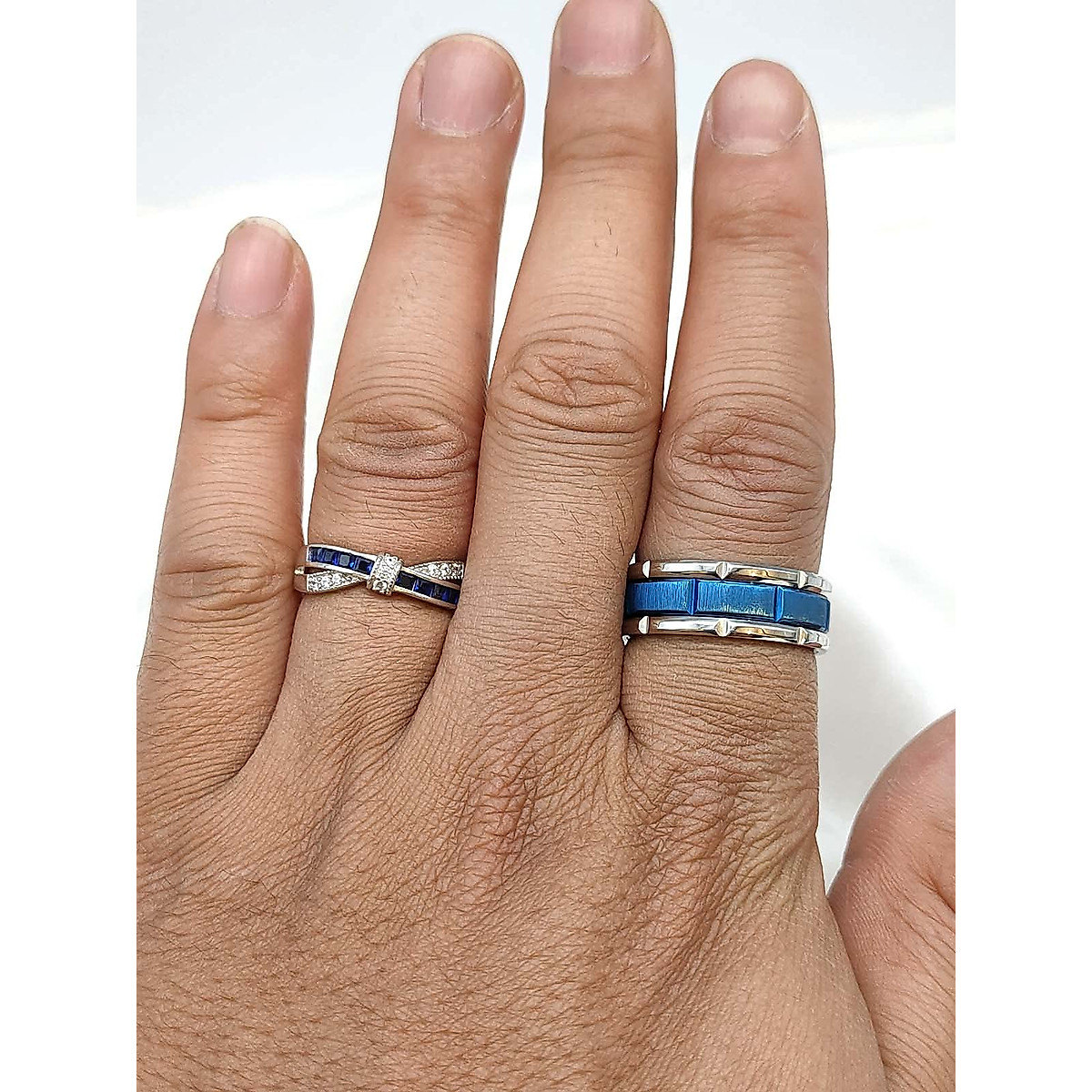 ringheart 2 Rings Couple Rings Bridal Sets Silver Ring Blue Cz Womens Wedding Ring Titanium Steel Man Wedding Bands