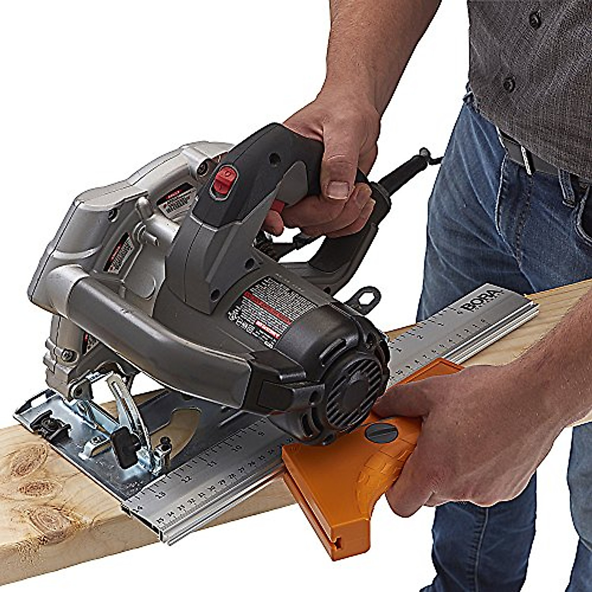 Bora 530416 Quickcut Circular Saw Guide With Rail & Angle Assist, All-In-One Woodworking Tool, Strong Aluminum 16 Inches Long, With A 14-Inch (35.5Cm) Guide Rail