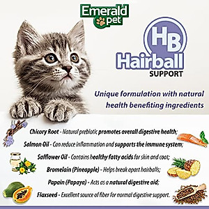 Emerald Pet Feline Health Chews Hairball Support — Natural Grain Free Feline Hairball Control Chews — Hairball Control Cat Supplements for Hairball Prevention and Elimination — Made in USA, 2.5 oz