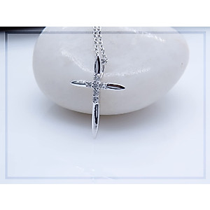 Dazzlingrock Collection Round White Diamond Elegant Cross Pendant with 18 inch Gold Chain for Women (0.10 Ctw) in 10K White Gold