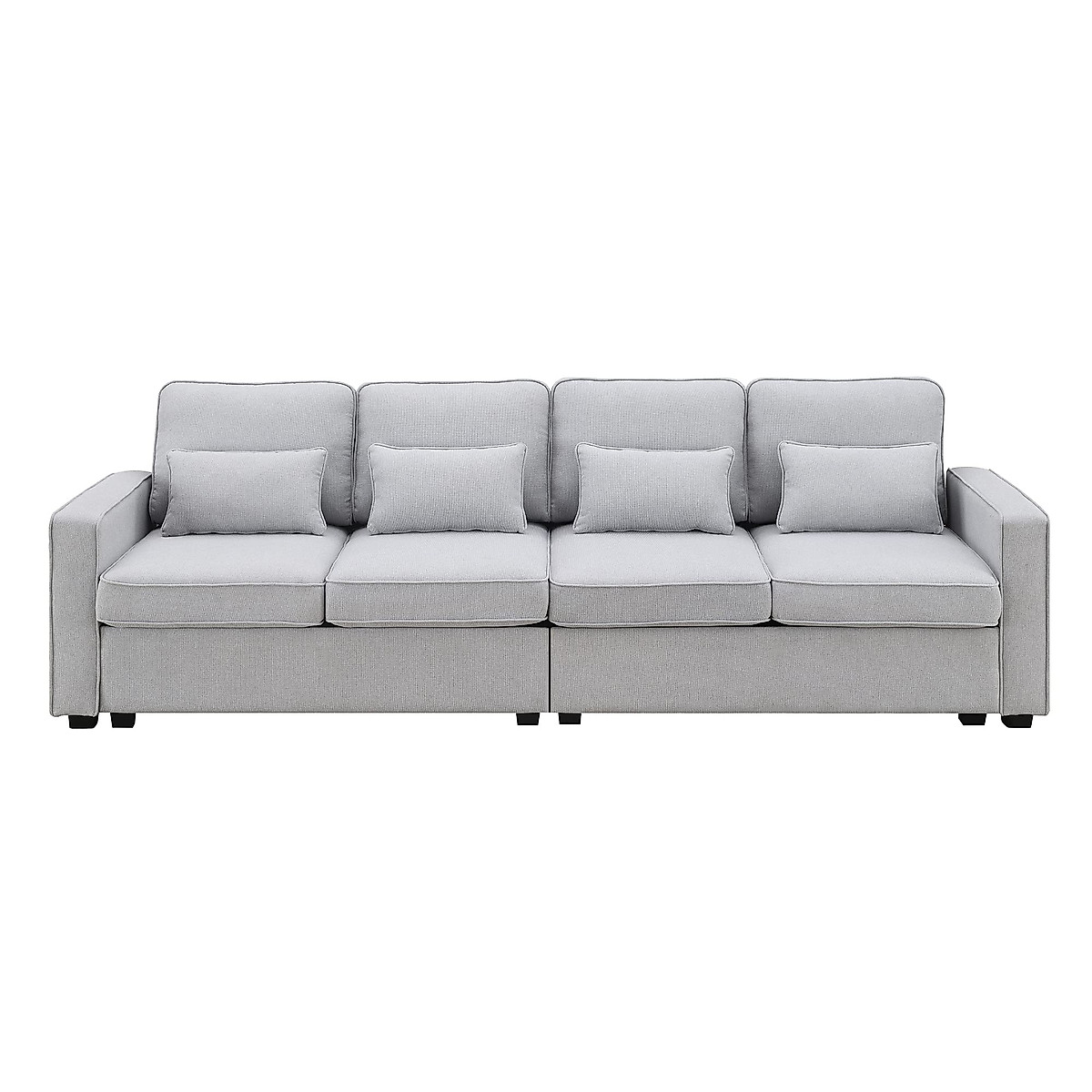 Bellemave Upholstered Sofa Couch with Armrest Pockets and 4 Pillows, 4-Seater Modern Linen Fabric Sofa Minimalist Style Couches for Living Room, Apartment, Office (Light Grey)