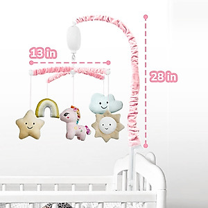 FEISIKE Baby Crib Mobile for Girls with 3 Modes Digital Musical Box（Turn Only, Music Only, Turn & Music), Volume Control, 12 Lullabies, Pink, Nursery Toys for Newborn Ages 0 and Older, Knob Type