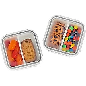 carrotez 2 Compartment Snack Containers, Portion Control Container, Small Food Storage Containers, Small Snack containers with Airtight lids, BPA Free, Stackable, Reusable, 2 PACK