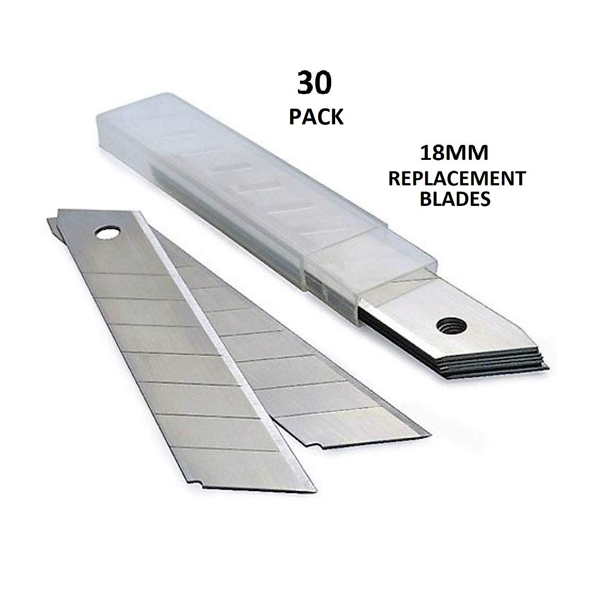 FEENIX 22050 30-Pack 18MM Utility Knife Replacement Blades, Snap off Replacement Knife Blades for Retractable Box Cutters and Knives, Hobby, Craft Knife - Bulk pack of 30 Blades