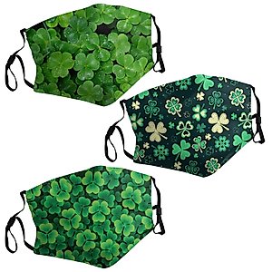 Shamrock Face Mask St. Patrick's Day Masks Washable Cloth Mask Reusable Breathable Cloth Irish National Day Fashionable Green Masks for Adults 3 PCS