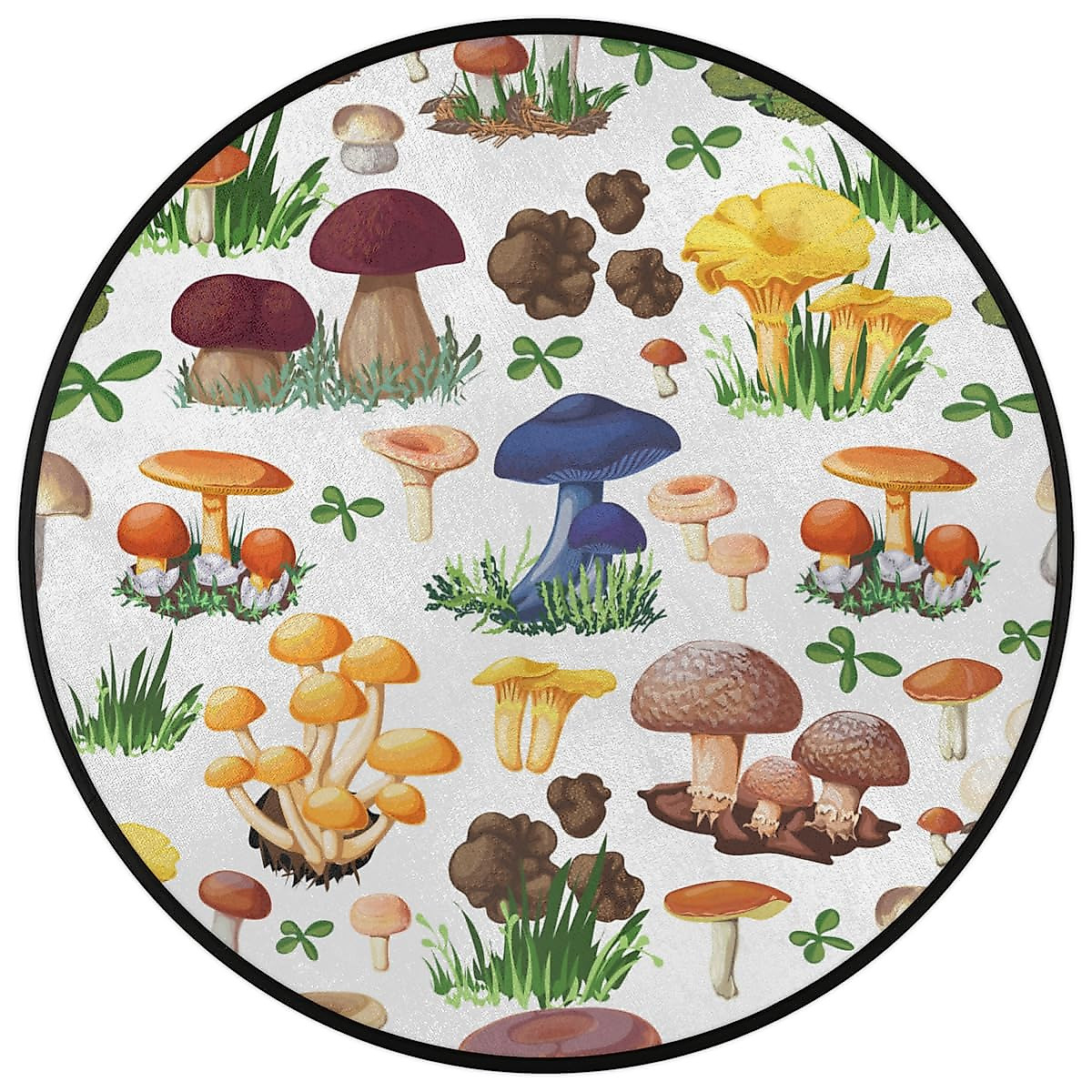 Tavisto 3 Ft Mushroom Seamless Pattern Round Desk Chair Mat Non-Slip Soft Desk Floor Mat Washable Floor Mat for Office Living Room Bedrooms Laundry Room Foyer Doorway