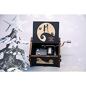 CORACIK Music Box The Nightmare Before Christmas Laser Engraved Wooden Hand-cranked Musical Box for Halloween Christmas - Plays This is Halloween
