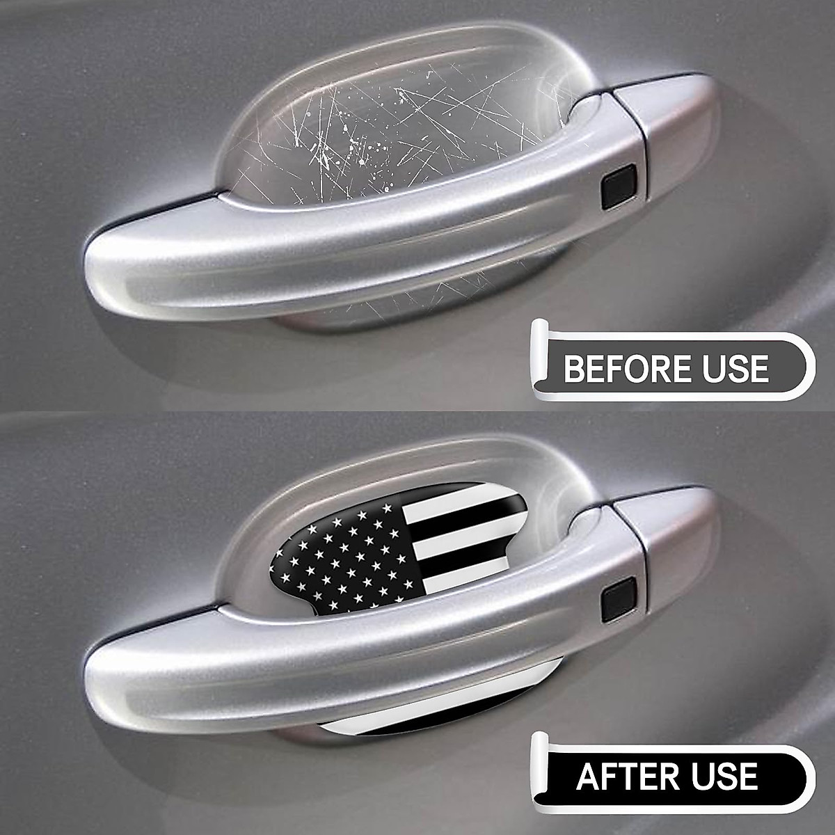 UGSHY Pack of 4 Car Door Handle Protector, Universal Car Door Handle Sticker, Anti Scratches Door Side Paint Protector, Automotive Exterior Accessories, for Cars Trucks SUVs (American Flag Black)