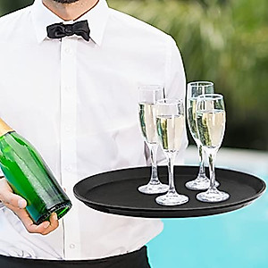 TOPZEA 4 Pack Plastic Server Tray, 14 Inch Round Serving Tray Restaurant Serving Tray Non-Slip Bar Tray Cafeteria Tray for Eating, Cafe Tray for Coffee Table, Black, with Non-Skid Rubber Lined