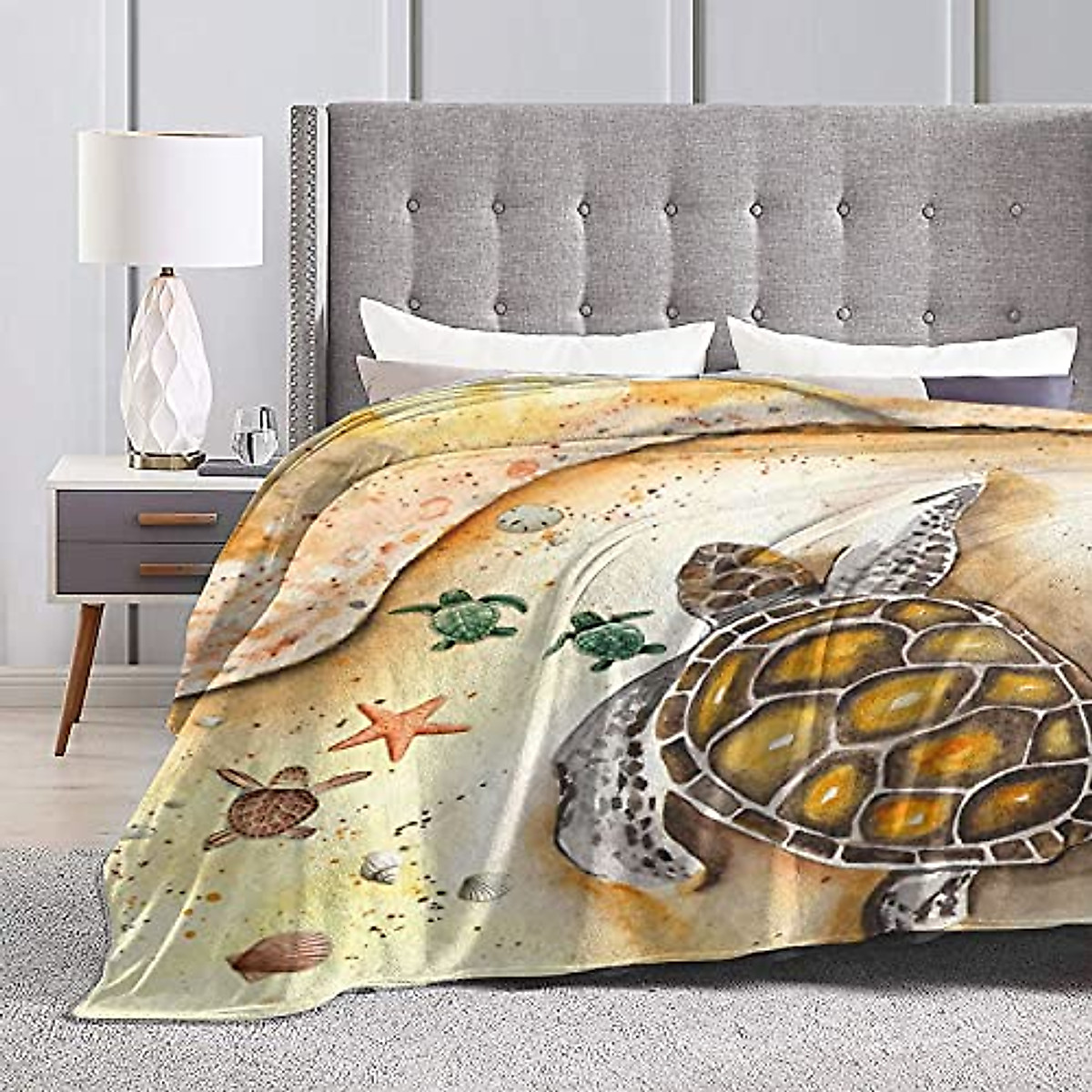 Beach Turtles Fleece Throw Blanket Soft Lightweight Warm Cozy Plush Blanket for Couch Bed Sofa 80"X60"