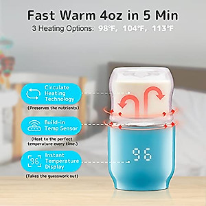 Travel Bottle Warmer, Befano Portable Bottle Warmer for Breastmilk or Formula, Rechargeable Milk Warmer On The Go with Formula Dispenser, Quick Warm and Precise Temperature Control, BPA Free - Blue