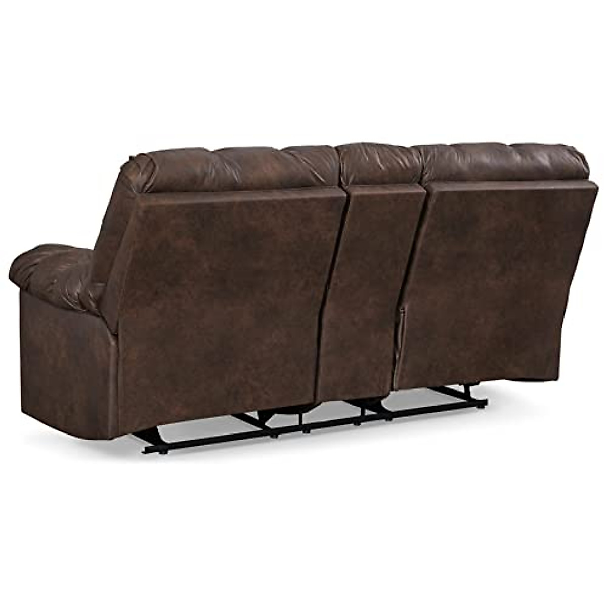 Signature Design by Ashley Derwin Urban Faux Leather Tufted Double Reclining Loveseat with Console, Dark Brown