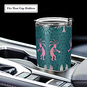 Yasala Tumbler Kokopelli Gecko Cacti Sun Fertility Pink Insulated Coffee Cup Driver Beverage Container Office Travel Mug with Straw and Lid 20oz Back to School Gift