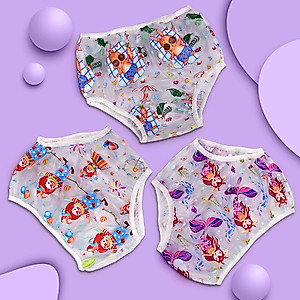Aimisin Adult Baby Plastic Cute Pattern Print Pants Adult Incontinence PVC Diaper Cover 1 Piece (Purple-3D-Mermaids Under The sea, Medium)