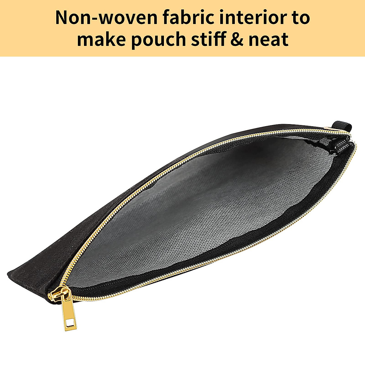Muka 6 Pack Canvas Zipper Pouch Cosmetic Black Makeup Bag Travel Toiletry - Gold Zipper