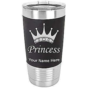 LaserGram 20oz Vacuum Insulated Tumbler Mug, Princess Crown, Personalized Engraving Included (Silicone Grip, Black)