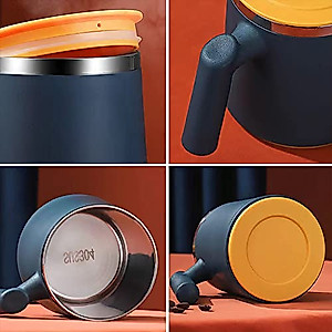 Khanjuan Coffee Mug with Lid and Handle, 14oz Double Layer Anti-scalding and Splash-proof Stainless Steel Coffee Cup, Can be Used for Home,Office,Business Trip and Travel (Blue)