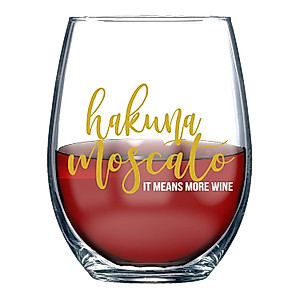 Funnwear Hakuna Moscato - 15oz Funny Wine Glass Unique Happy Birthday Novelty Idea for Him, Her, Mom, Women, Men Wife, Boss, Sister, Best Friend, BFF, Aunt - Perfect for Coworker