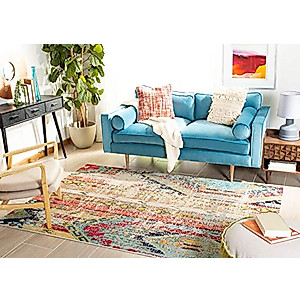 SAFAVIEH Madison Collection 9' x 12' Blue/Orange MAD422F Boho Chic Tribal Distressed Non-Shedding Living Room Bedroom Dining Home Office Area Rug