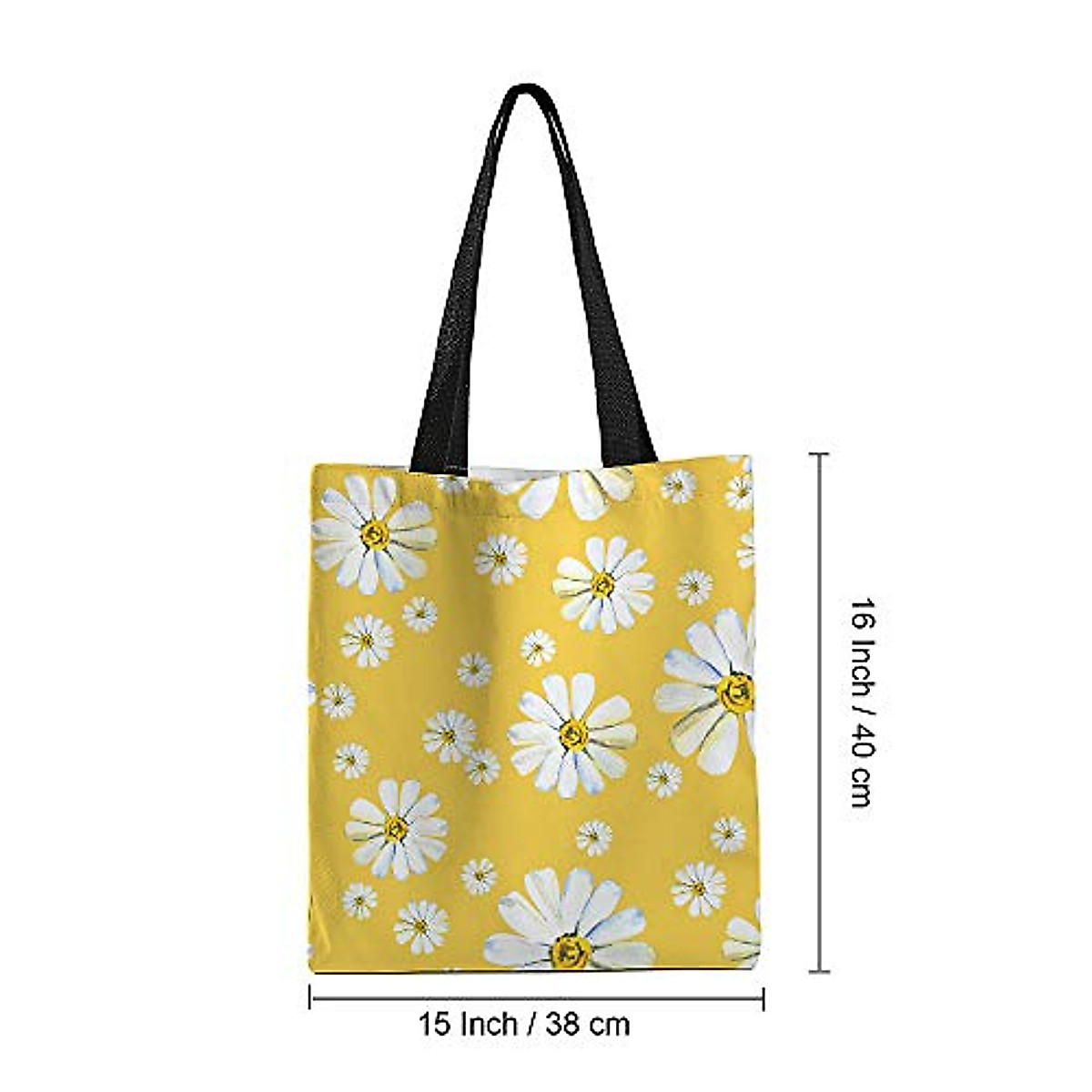 Moslion White Daisy Canvas Bags Camomile Flower in Yellow Garden Botanical Plant Floral Tote Bags Laptop Bags Large Bulk Reusable for Women Men Work Study 15x16 Inch