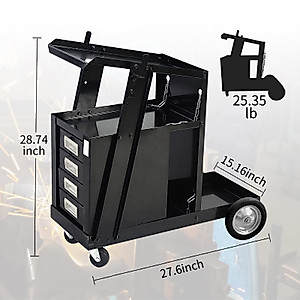 JFamiglia Welding Cart, Carts with 4 Drawers for MIG TIG ARC Plasma Cutter Tank Storage 2 Safety Chains, Black