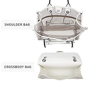 Large Clear Tote Bag Top handle Bag for Women Handbag Messenger Crossbody Purse With Turn Lock Closure (2 Sets) (White)