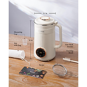 KIDISLE 8 in 1 Nut Milk Maker, 32oz Automatic Soybean Milk Machine for Homemade Almond, Oat, Coconut, Soy, Plant Based Milks and Non Dairy Beverages, with Delay Start/Keep Warm/Boil Water, Cream