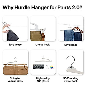 Hurdle Pants Hangers, International Design Patented, Slim, Velvet, Organizes in 1 Second, Space-Saving, Heavy-Duty, Non-Slip, Multi-Functional Hooks, Clothes Hangers, Belt, Shirt, Gray – Pack of 40