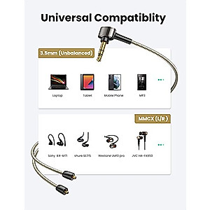UGREEN MMCX Cable 8 Core 3.5mm to Dual MMCX Audio Cable, Silver Plated Earphone Replacement Cable HiFi Sound Audio Jack Compatible with Shure SE215 SE315 TIN Audio T2 T3, 4FT (MMCX 3.5mm)