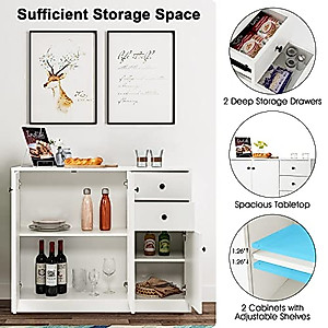 Giantex Buffet Cabinet with Storage - Kitchen Sideboard with 2 Drawers, 3-Door Large & Small Cabinet, Adjustable Shelves, White Pantry Cupboard for Dining Room, Console Table for Entryway