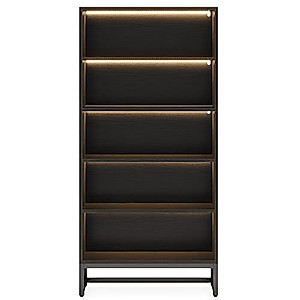 LED Bookcase, 70.8” Tall Bookshelf with Closed Back Shelf, 5-Tier Large Bookcases Organizer with Storage Shelves, Heavy Duty Freestanding Library Book Cases Shelving Unit for Living Room, Bedroom