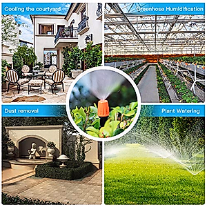 Garden Irrigation System - Drip Irrigation Kit - 42m/138ft Sprinkler System Kit Greenhouse Watering System with Adjustable Nozzle Sprinkler Sprayer & Dripper