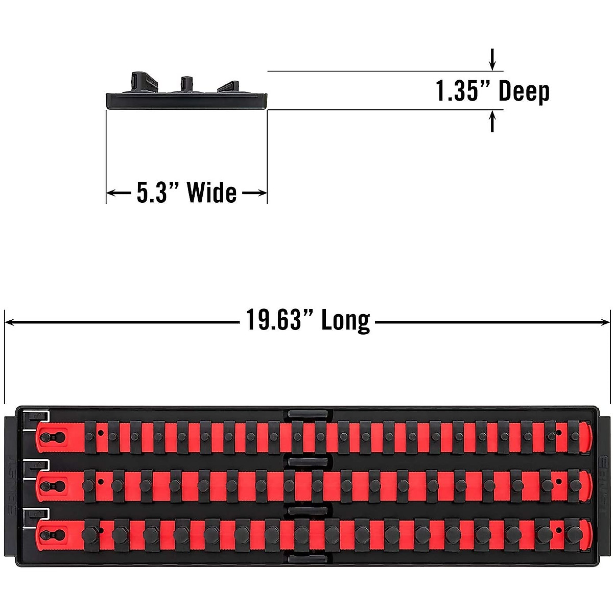 Ernst Socket Boss: A Premium 3-Rail Multi-Drive Socket Organizer in Red (8450), Measuring 19-Inches for Comprehensive Tool Storage - Socket Organization Tray