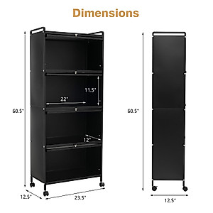 Giantex 5-Tier Kitchen Storage Cabinet, Mobile Microwave Stand with Flip-up PC Doors, Freestanding Kitchen Bakers Rack with 4 Rolling Casters, for Dining Room, Living Room and Study, Black