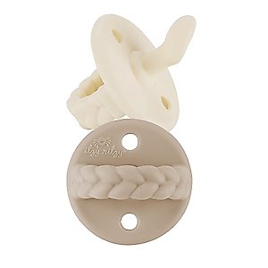 Itzy Ritzy Silicone Orthodontic Pacifiers - Sweetie Soother Pacifiers with Collapsible Handle & Two Air Holes for Added Safety, Baby Pacifiers for Ages 0-6 Months (Buttercream & Toast)