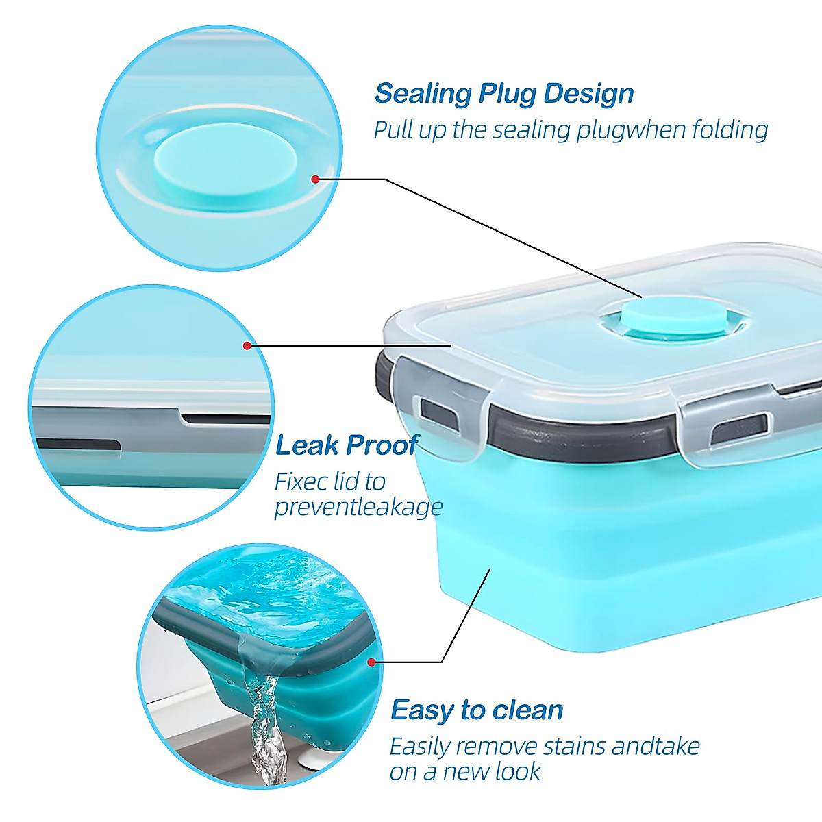 GEMLORD 10 Pieces Collapsible Food Storage Containers Foldable Silicone Lunch Containers with Airtight Lids, 5 Pcs Rectangle and 5 Pcs Round Food Bowls for Kitchen Microwave Freezer Dishwasher Safe