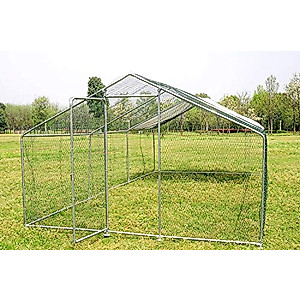 Large Metal Chicken Coop for 25 Chickens Walk in Poultry Cage Heavy Duty Spire Shaped Chicken Run House Outdoor Chicken Pen Wire Fence Enclosure for Yard with Waterproof & Anti-UV Cover 13x10x6.6Ft