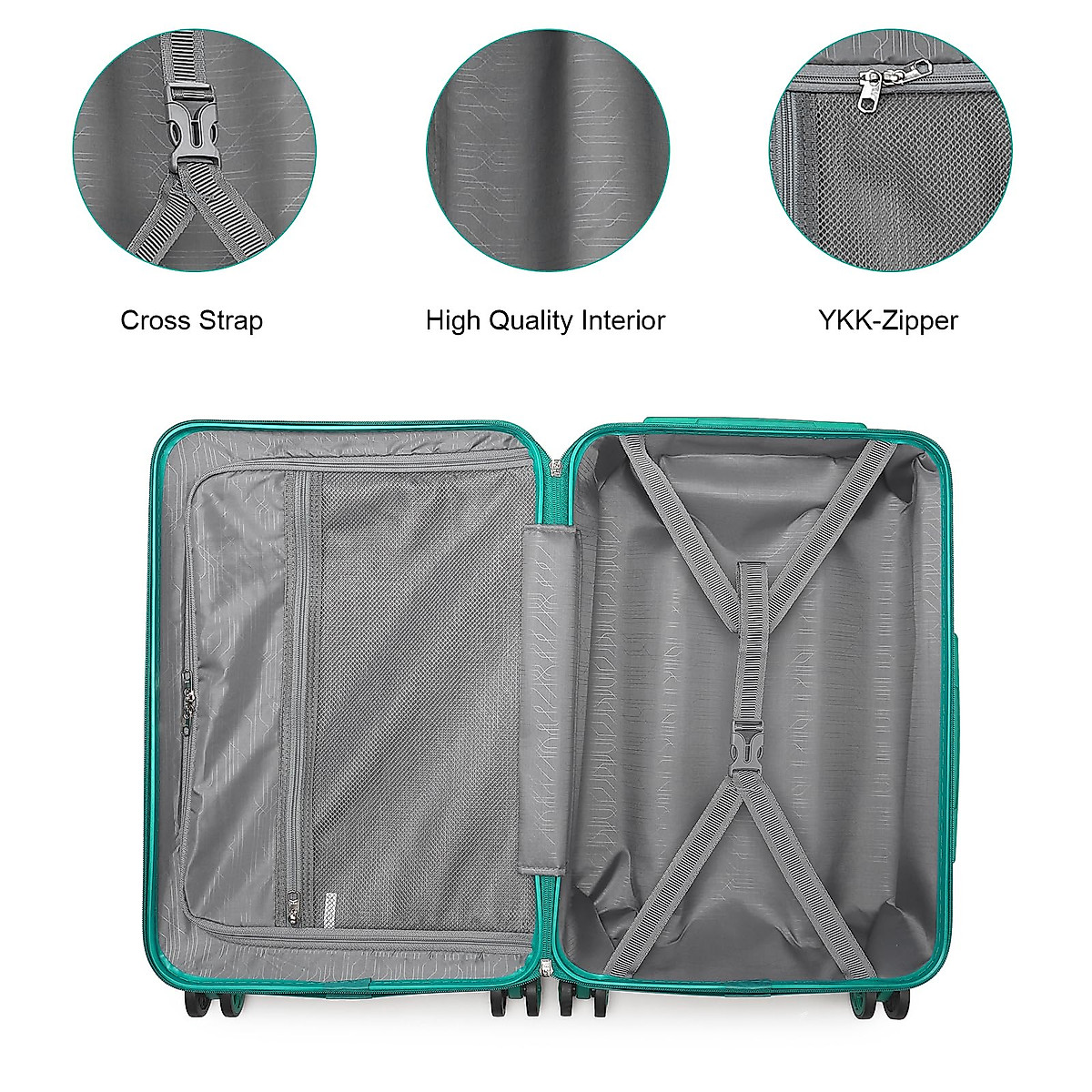 Somago 4 Piece Luggage Sets Expandable Suitcase (Only 24") Traveling Hardside Polycarbonate Lightweight Suitcases with 4 Wheels TSA lock YKK Zippers (14"/20"/24"/28", Turquoise Blue)