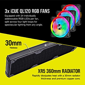 Corsair Hydro X Series XH305i Hardline Water Cooling Kit with/incl XC7 CPU Water Block, XR5 360mm Radiator, XD5 Pump Res and iCUE QL120 RGB Fans